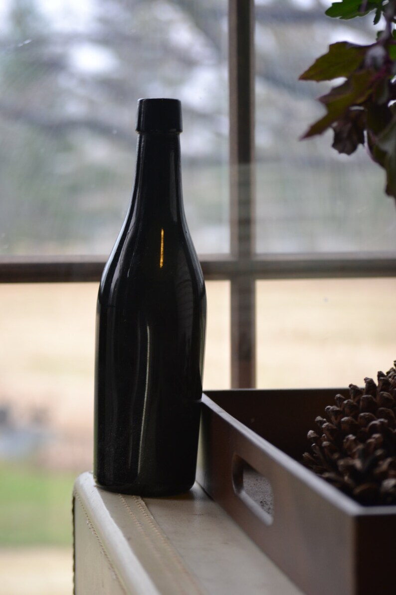 Antique Black Glass Ale Bottle Etsy