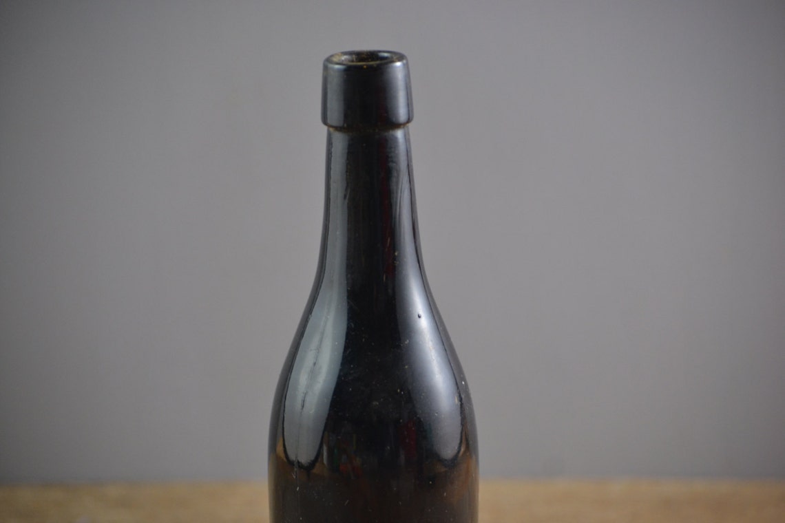 Antique Black Glass Ale Bottle Etsy