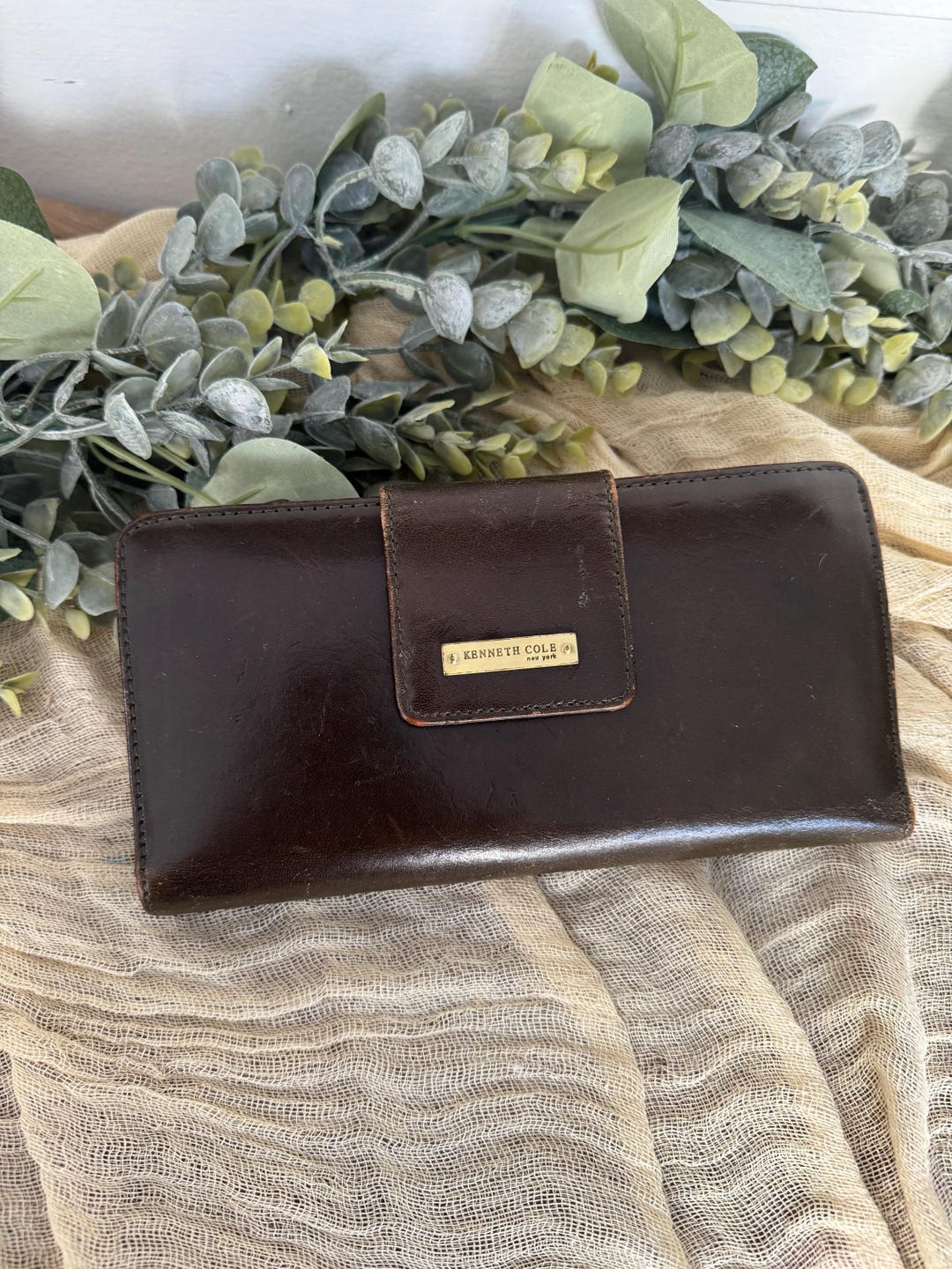 90s Kenneth Cole New York Leather Checkbook Wallet Ladies Handbag ...