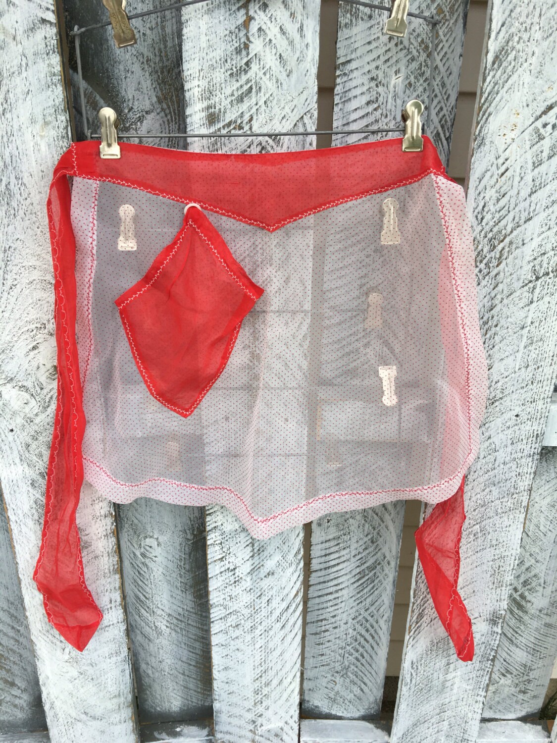 Sheer Swiss Dot Apron With Red Sash / Vintage - Etsy