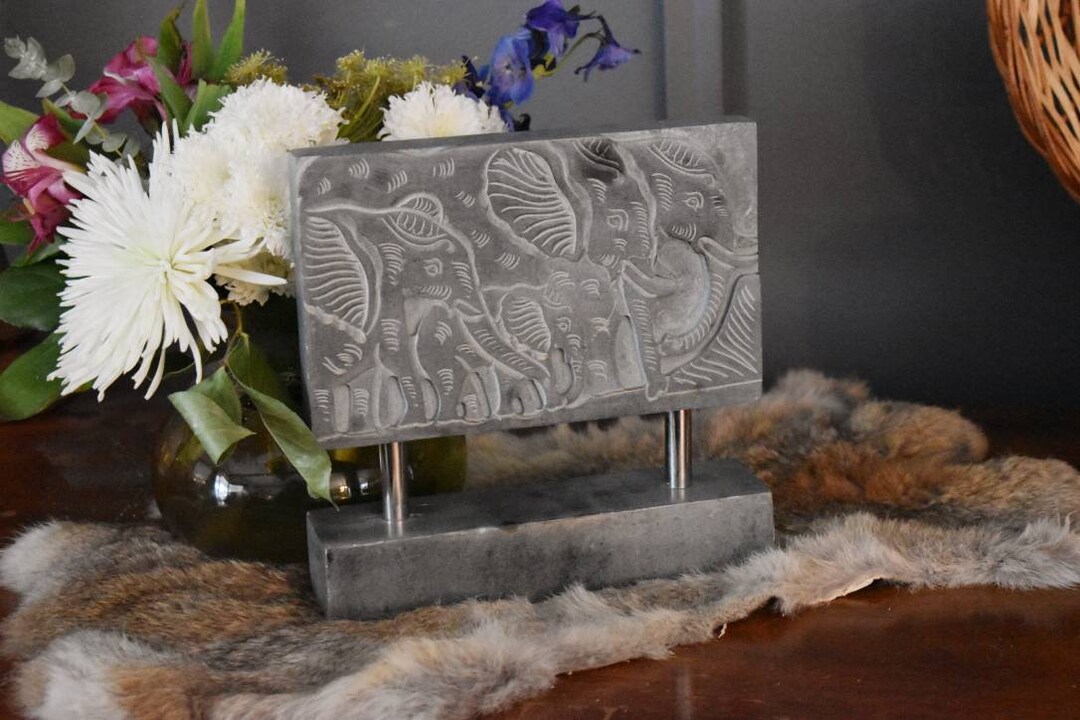 Bas-relief Elephant Carved in Gray Stone Heavy Statue Flat - Etsy