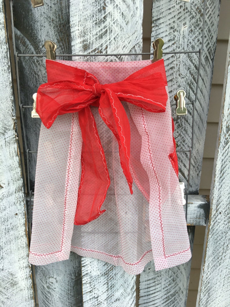 Sheer Swiss Dot Apron With Red Sash / Vintage - Etsy