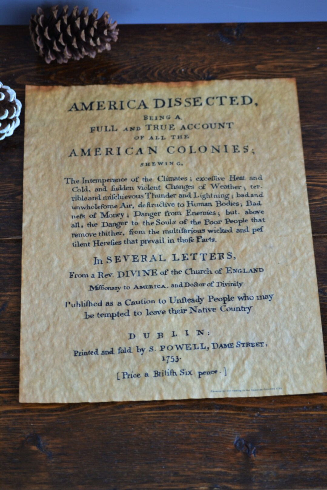 Aged Parchment Reproduction America Dissected / Vintage Paper Ephemera ...
