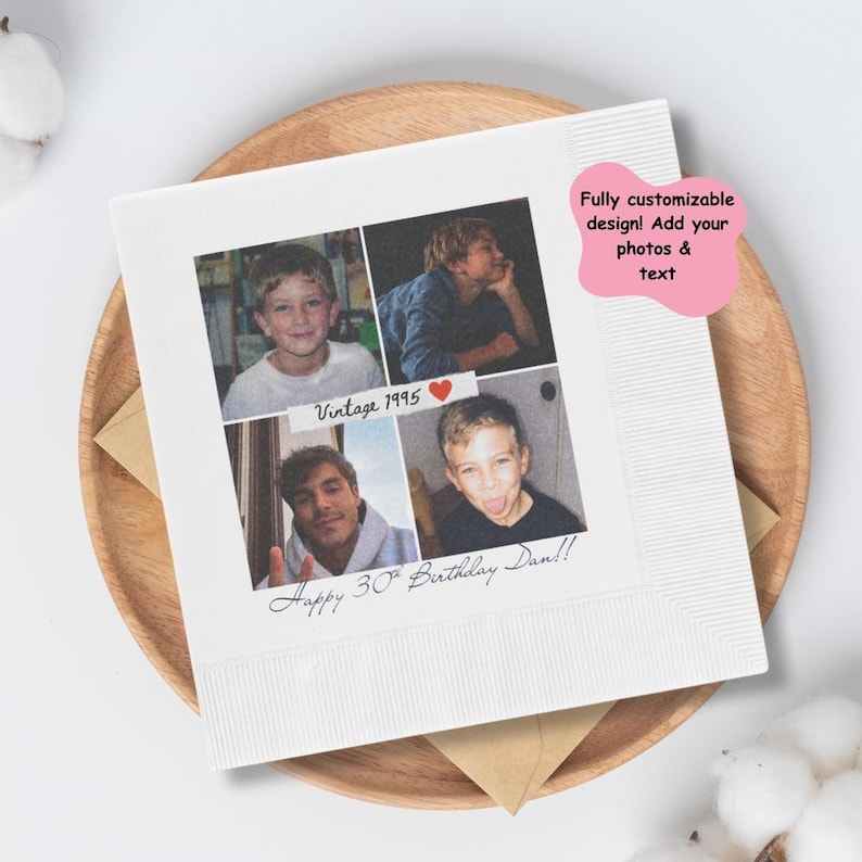 Custom Photo Napkins With Text - Personalized Cocktail Napkins for ...