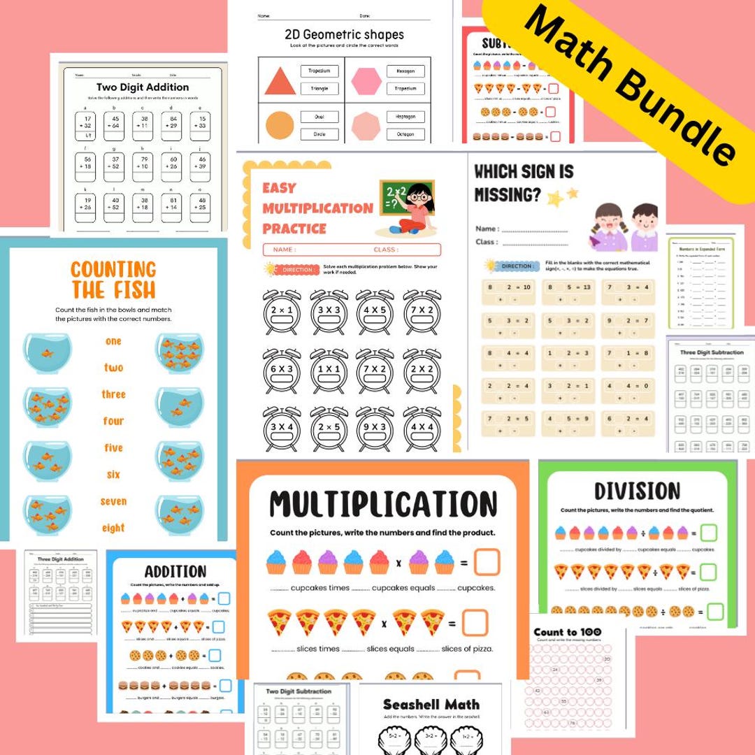 Printable Math Worksheet Bundle | 15+ Fun & Educational Activities ...