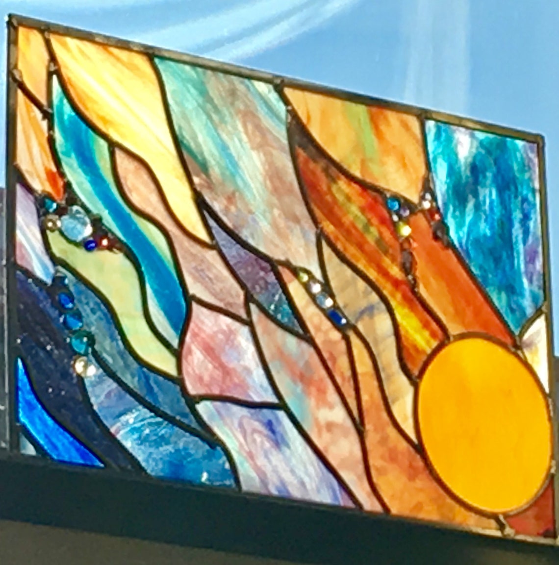 Stained Glass Sunrise Stained Glass Window Panel Naples Sunset Etsy