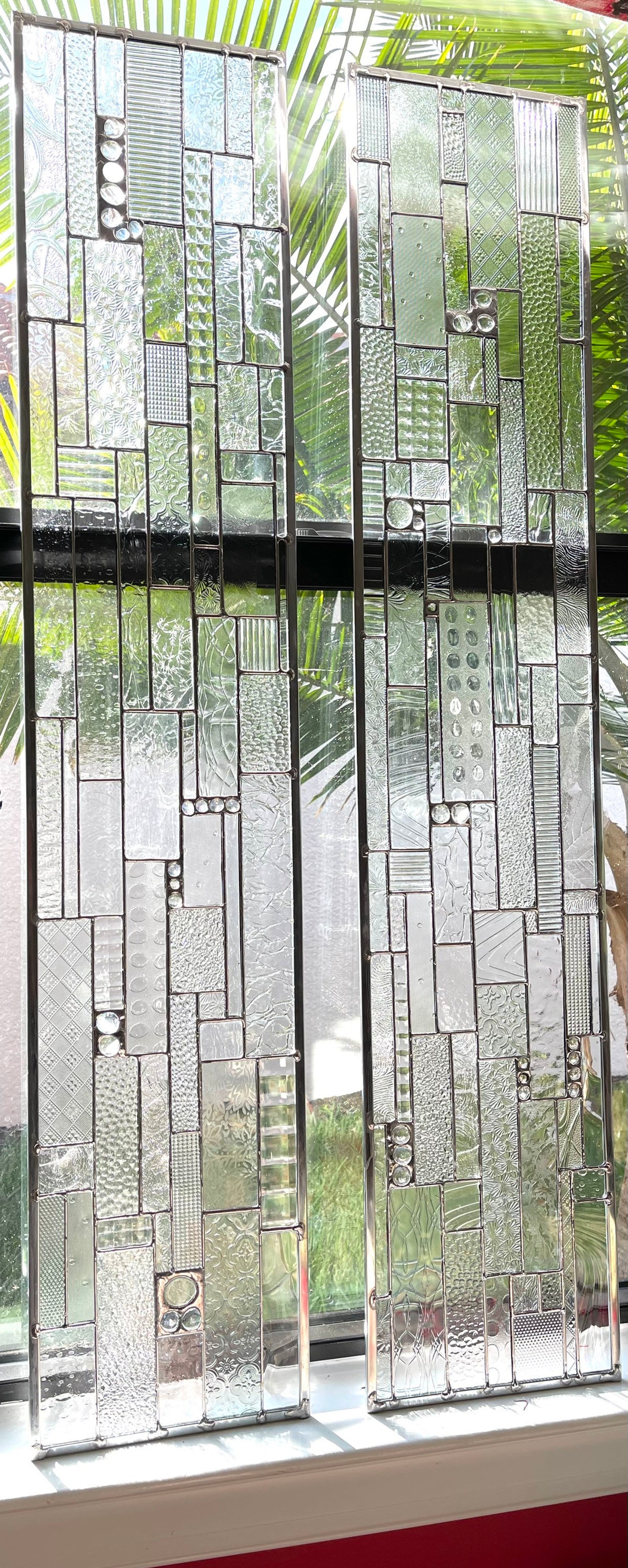 1 Sturdy and Heavily Textured Clears Stained Glass Kitchen Cabinet ...