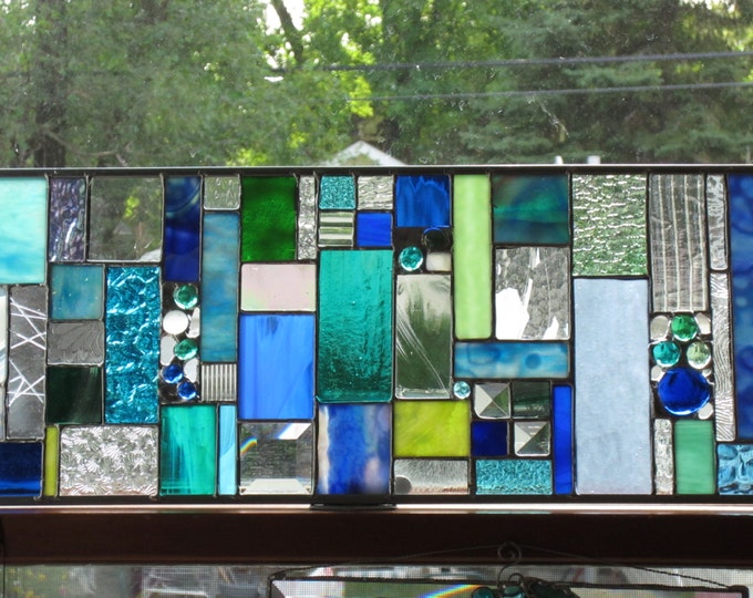 Stained Glass Art Panel Custom Ordered SEA GLASS Ocean View for SHANNON ...