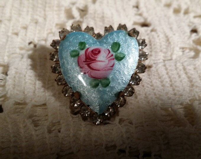 LOVELY Enameled Heart Pin W/ Prong Set Rhinestones VINTAGE - Etsy