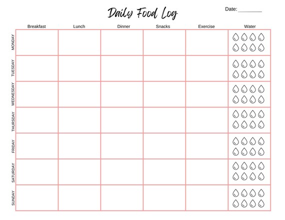 Weekly Food And Exercise Log Free Printable