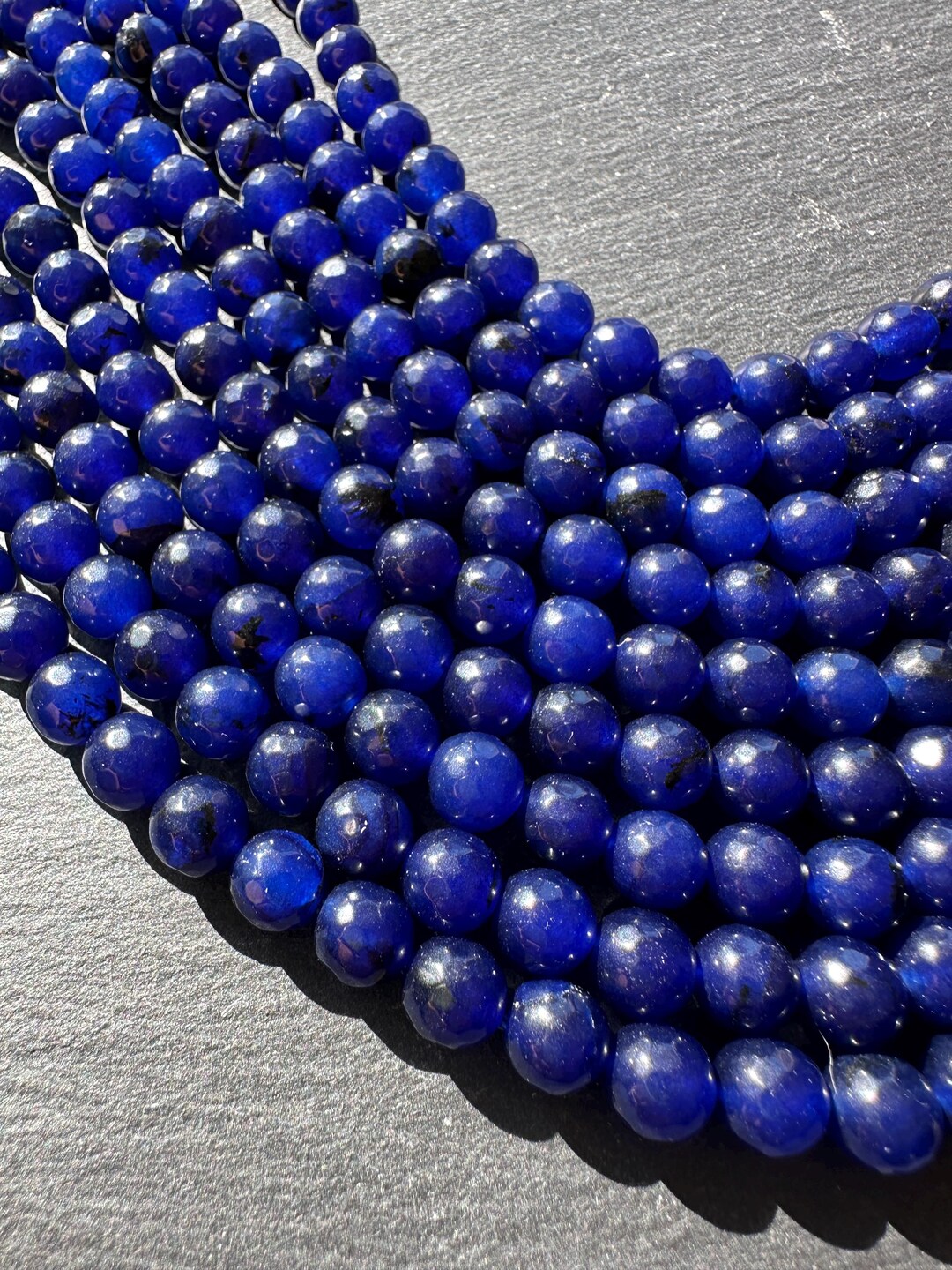 Dark Blue Jade Beads: 8mm Round Faceted Dyed Gemstone, 15” Strand (A-33 ...