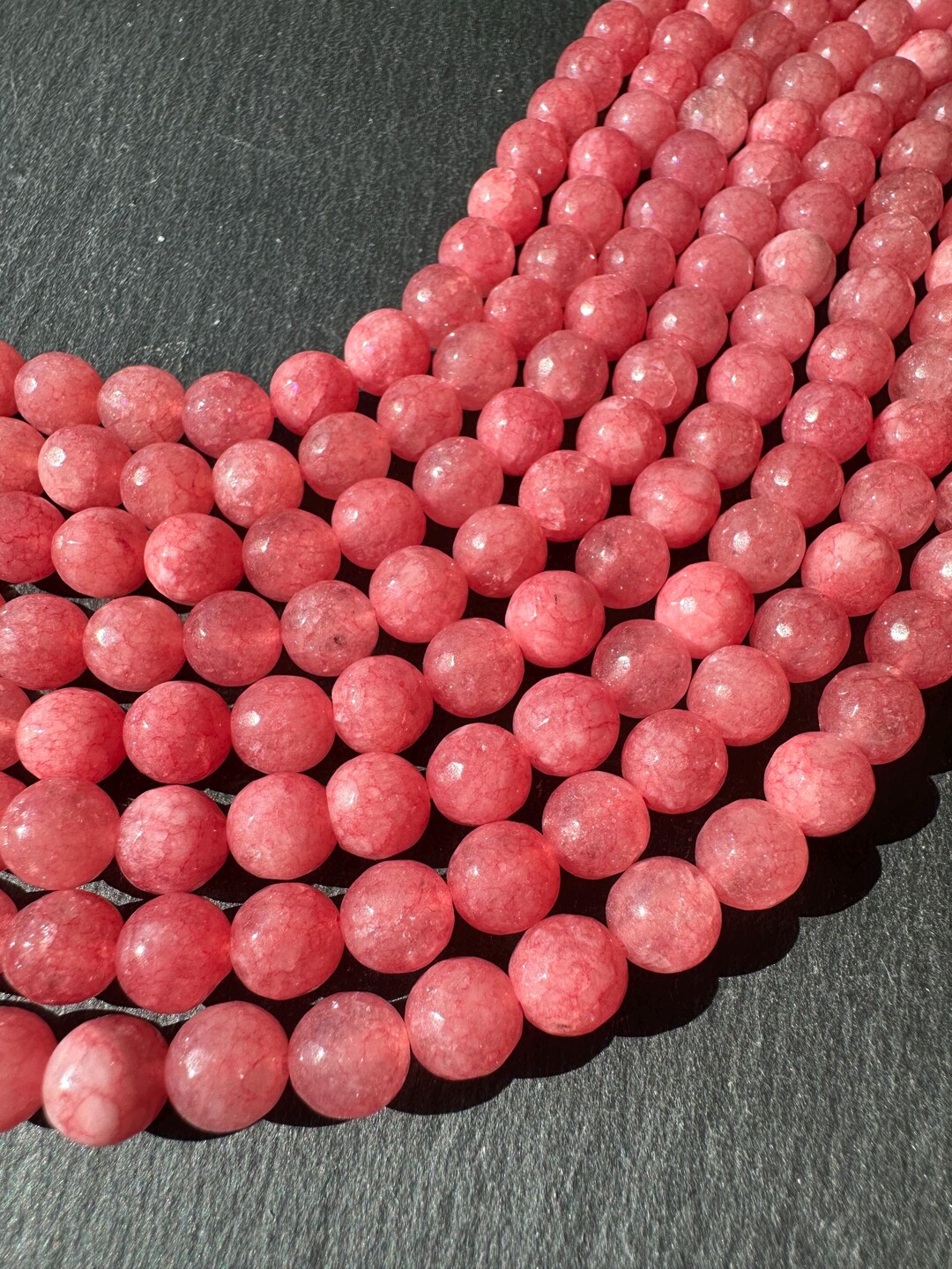 Watermelon Pink Jade Beads: 8mm Round Faceted Dyed Gemstone, 15” Strand ...