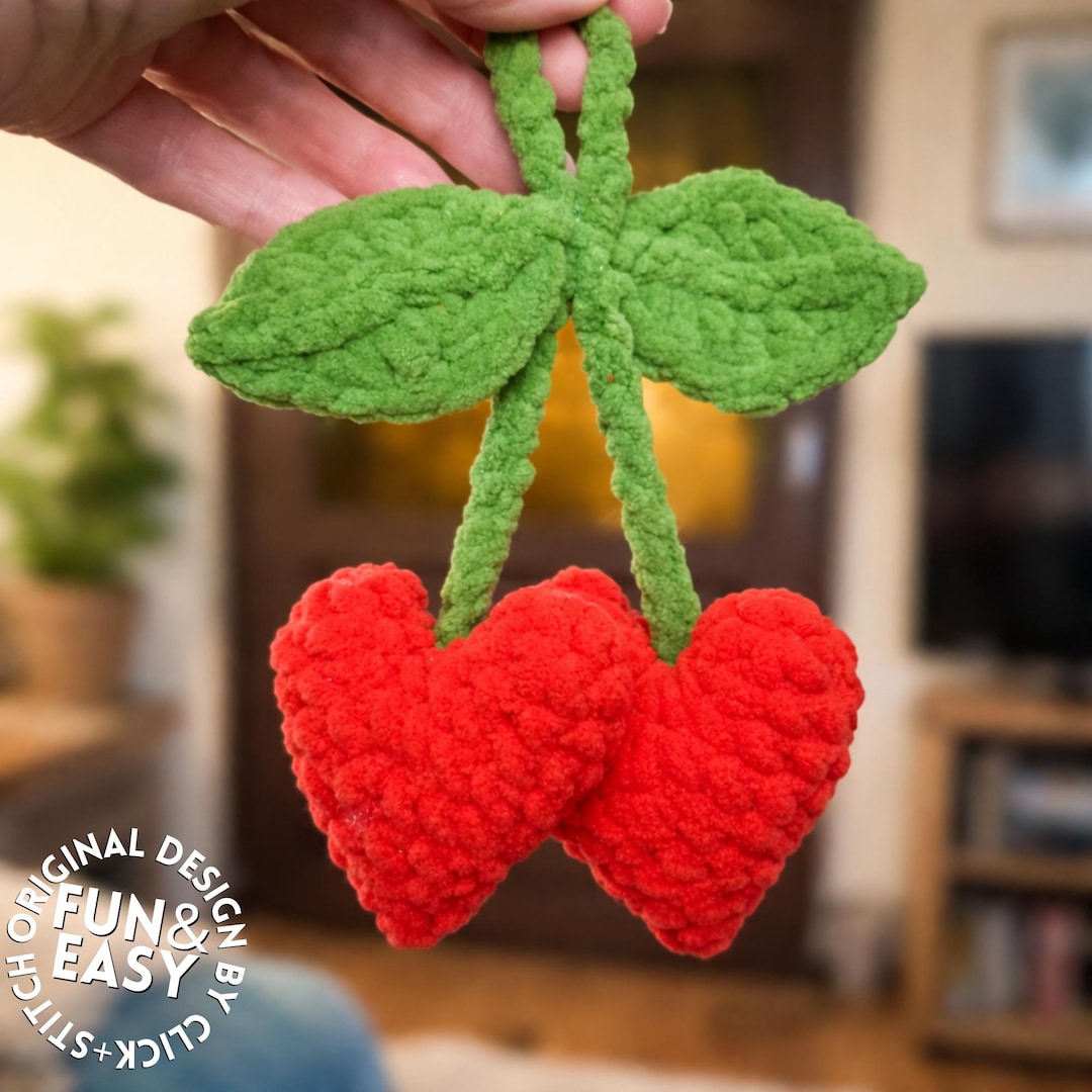 Leaf Cherry Keychain Crochet Pattern – Heart Cherries Plush, Cute ...