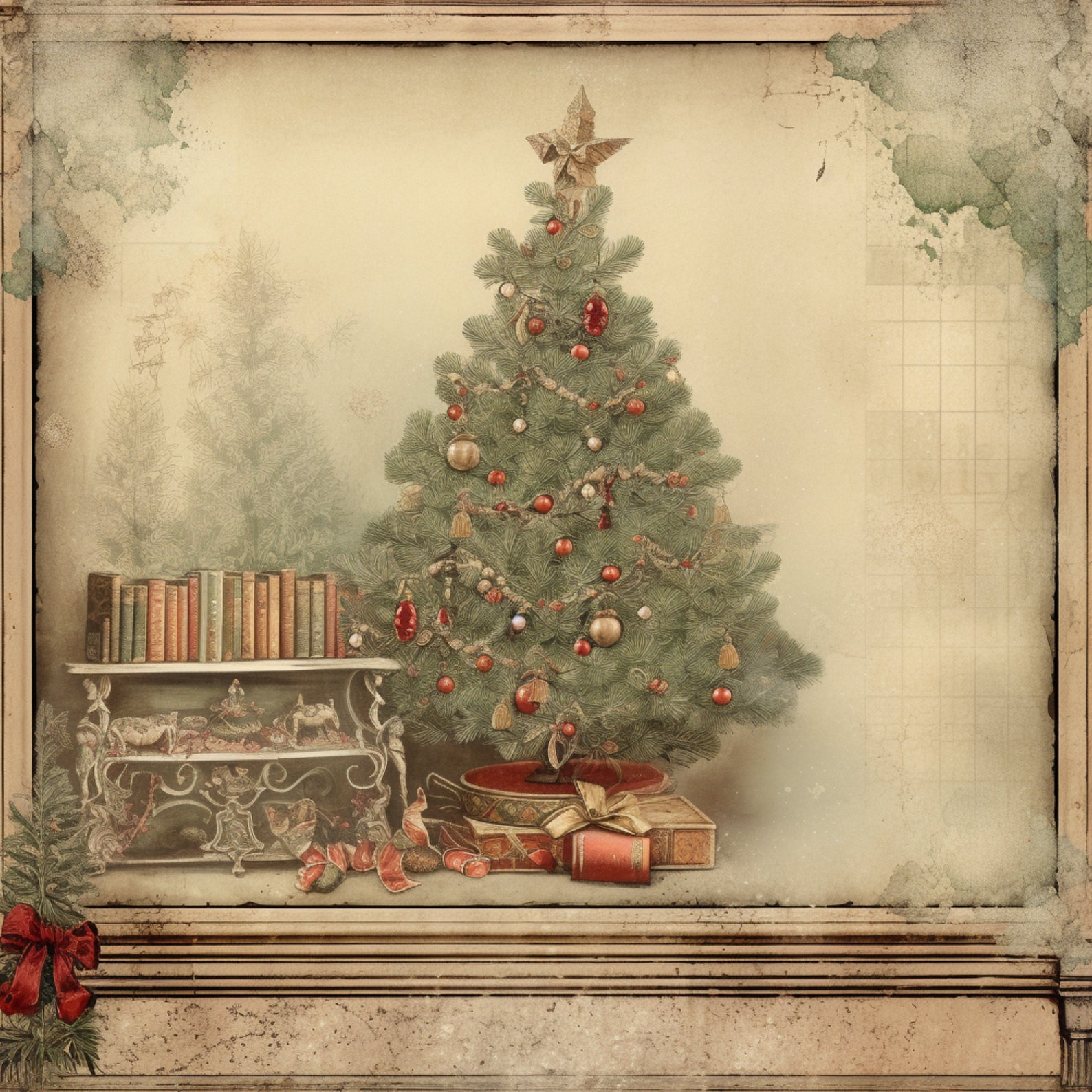 12x12 Vintage Christmas Printable Papers 12 Sheets (Instant Download ...