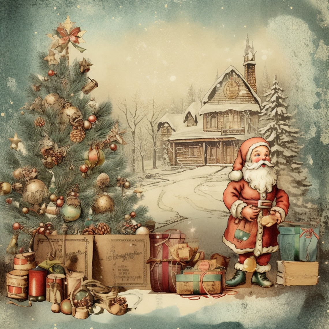 12x12 Vintage Christmas Printable Papers 10 Sheets - Etsy