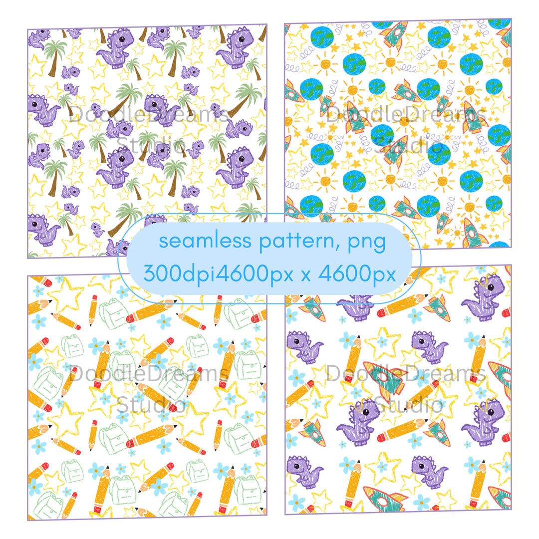 Back to School Digital Papers, Seamless Repeat Printable Pattern ...