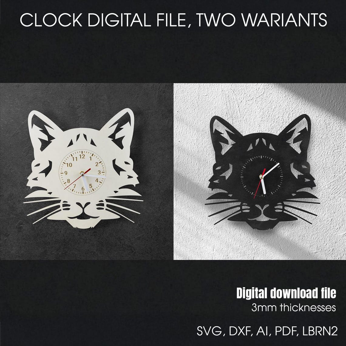3D Wooden Cat Clock SVG: Laser Cut DIY Home Decor (digital Download) - Etsy