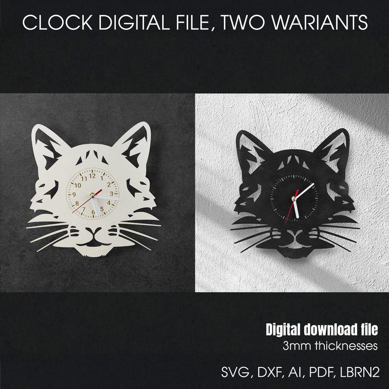 3D Wooden Cat Clock SVG: Laser Cut DIY Home Decor (digital Download) - Etsy