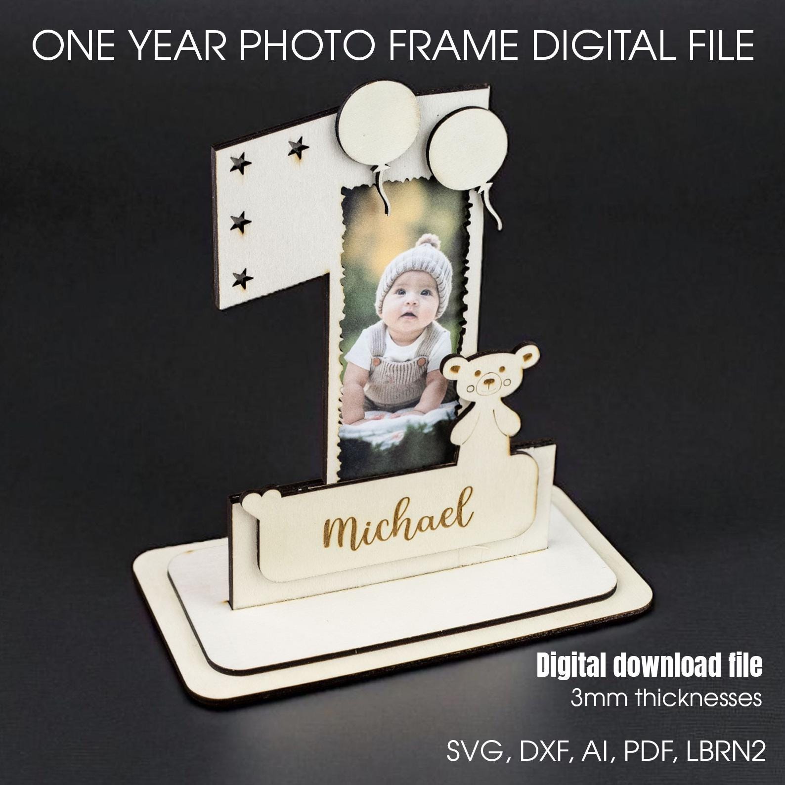 First Birthday Photo Frame SVG | Laser Cut Digital File | 3D Wooden ...