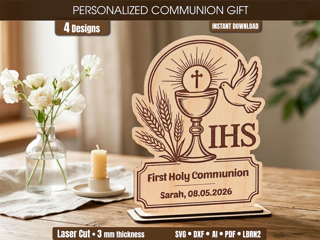Personalized First Communion Plaque SVG Bundle | Custom Name IHS ...
