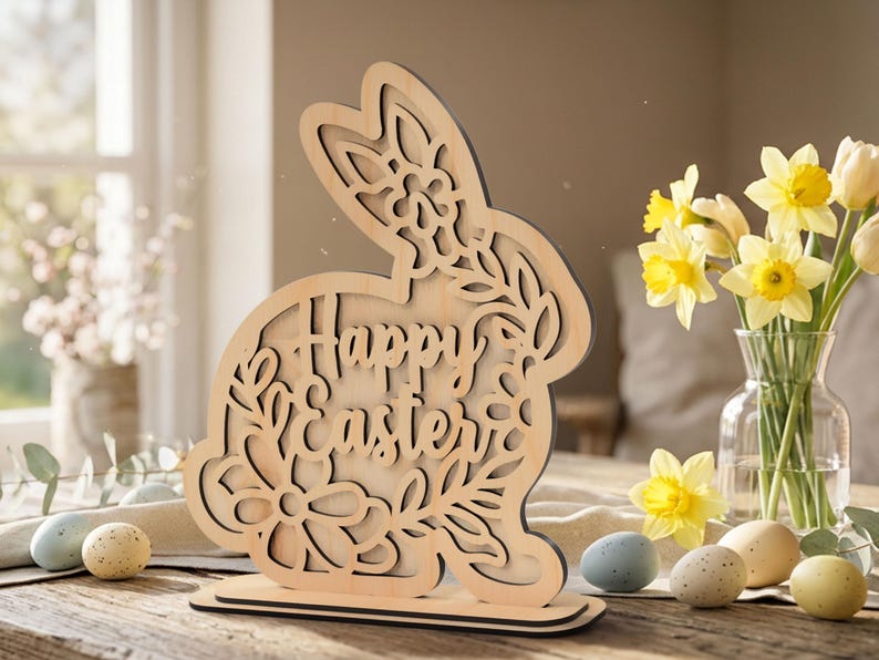 Layered Bunny SVG Laser Cut File, Easter Rabbit DXF Glowforge Cricut ...