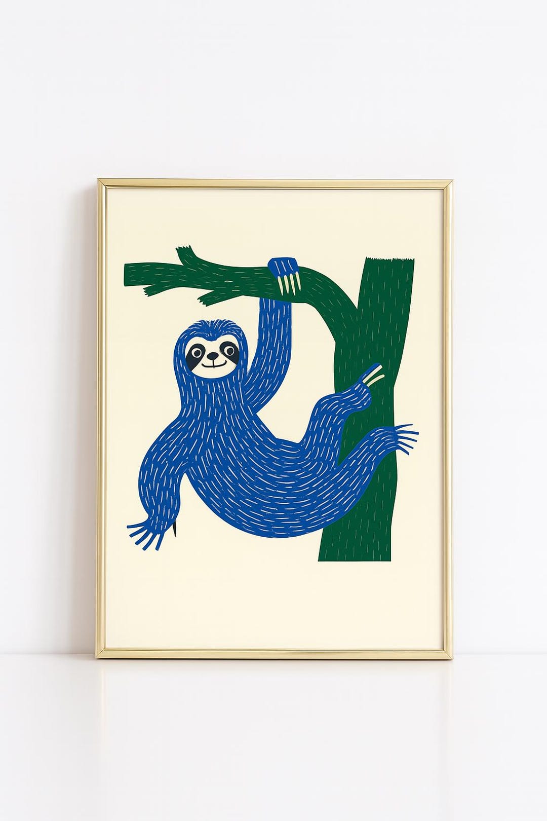 Blue Sloth Risograph Print | A3 Wall Art | Cute Animal Illustration ...