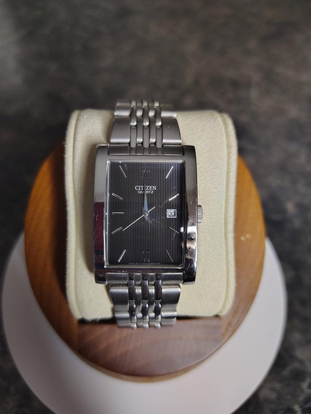 Citizen Quartz Tank Mens Watch Stainless Steel Pinstripe Dial - Etsy