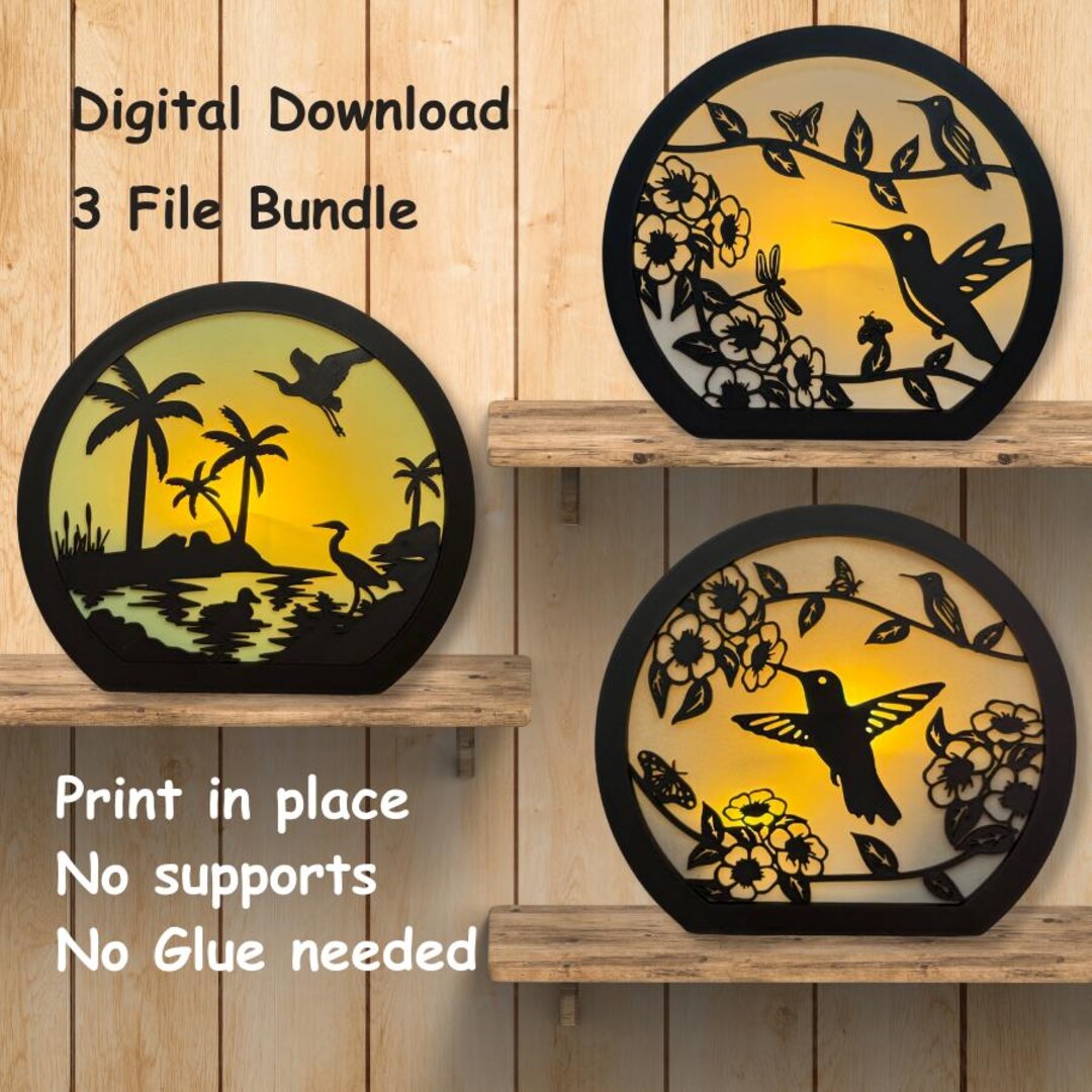 3D Printed Hummingbird & Heron Lamp STL Bundle Tea Light Holder Candle ...