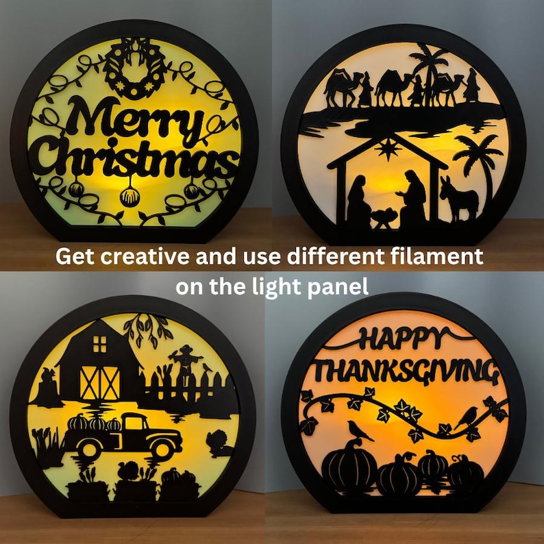 3D Printed Holiday STL Bundle Christmas Thanksgiving STL Lantern Lamp ...