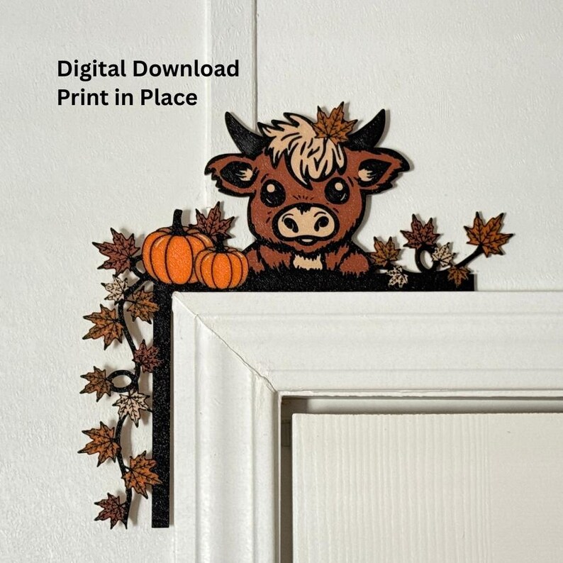 Highland Cow Fall Door Corner 3D Printed File Highland Cow Autumn Home ...