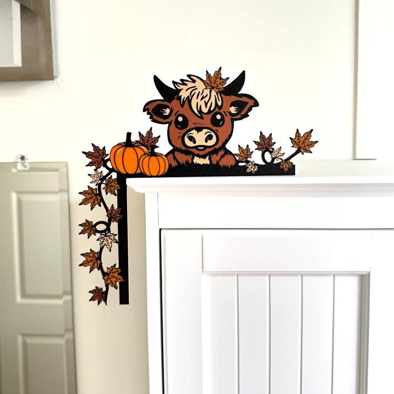 Highland Cow Fall Door Corner 3D Printed File Highland Cow Autumn Home ...
