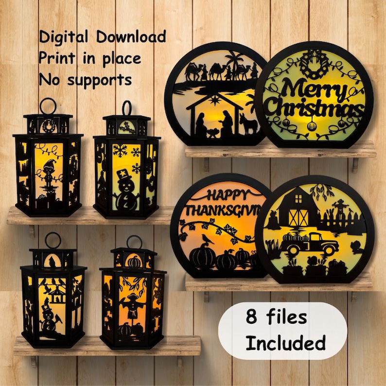 3D Printed Holiday STL Bundle Christmas Thanksgiving STL Lantern Lamp ...