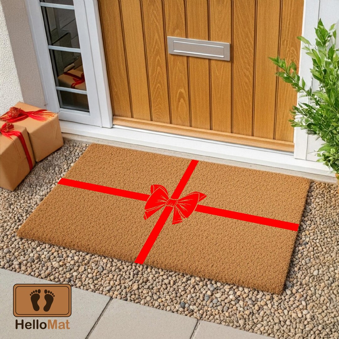 Red Bow Holiday Coir Doormat, Christmas Welcome Mat - Etsy