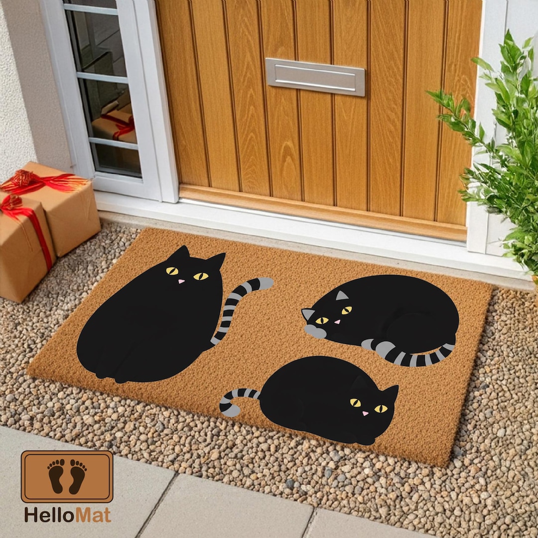 Black Cats Coir Door Mat, Cat Family Doormat, Funny Doormat, Cat Lover ...