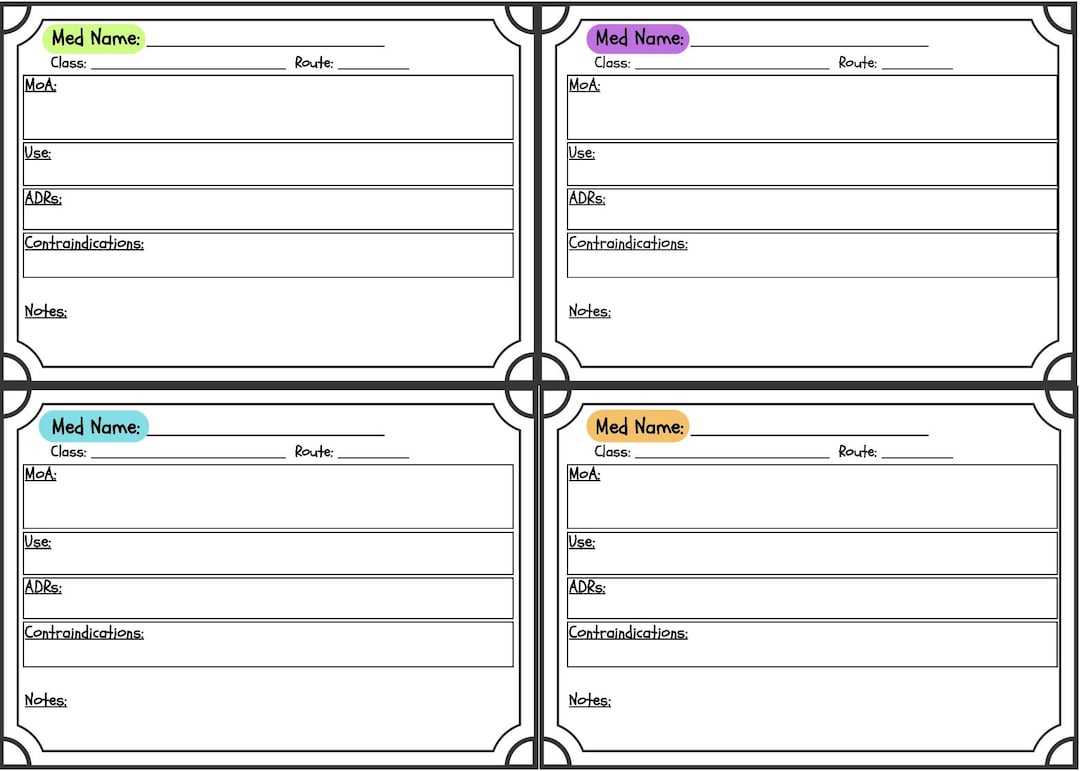 Medical School Pharmacology Printable Flashcard Template - Etsy
