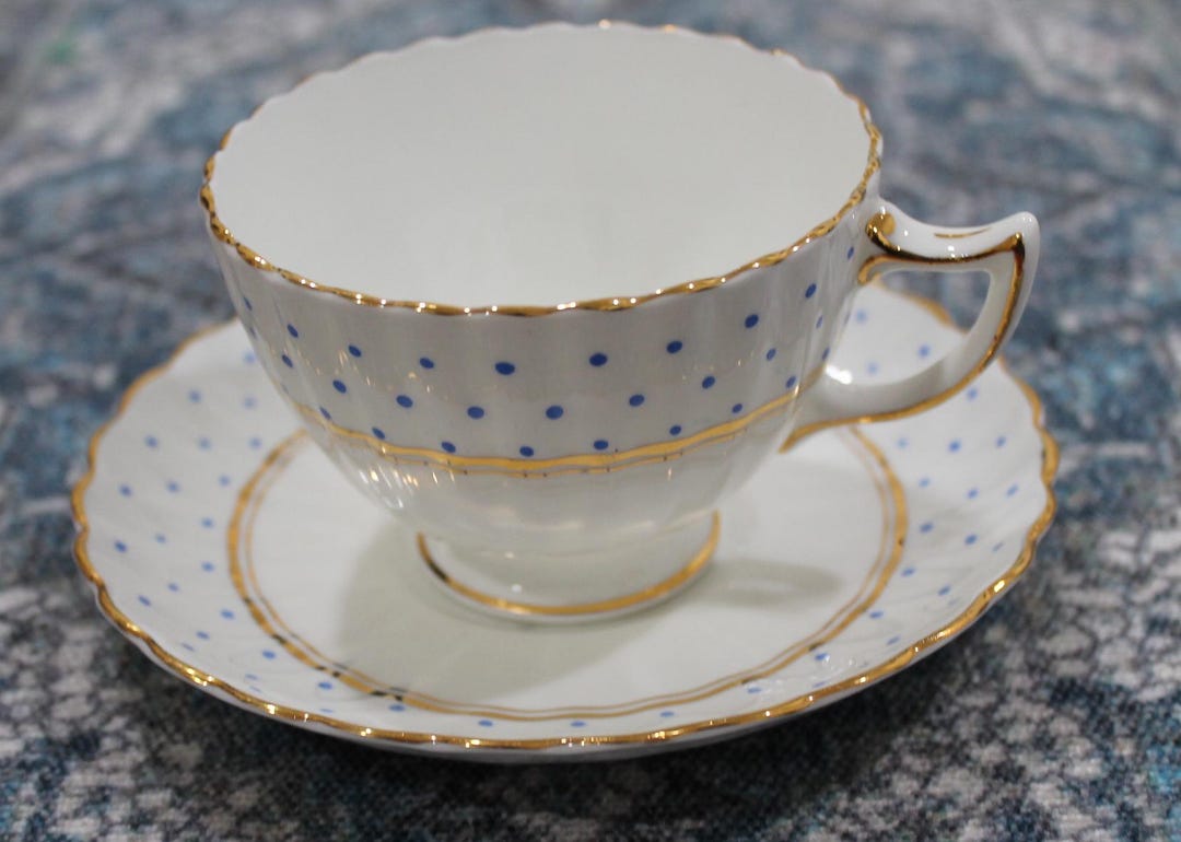 Vintage Radford's Bone China England Teacup and Saucer Set Blue Polka ...