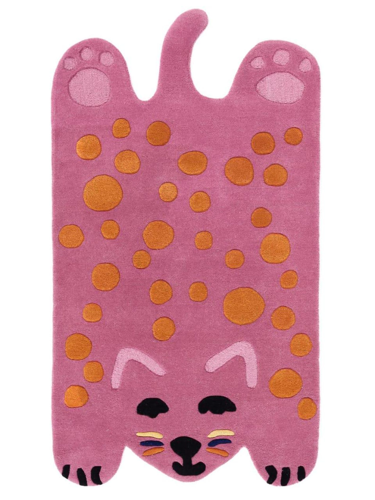 Hand Tufted Wool Pink Cat Rug Cute Animal Kids Room Carpet Fun Playful ...