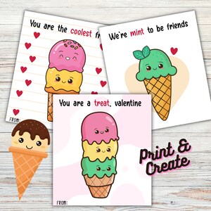 Ice Cream Valentine Printable Bundle - Valentines Day Printable Cards ...