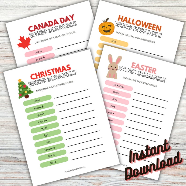 Holiday Word Scramble Printable Bundle Word Scramble Holiday - Etsy