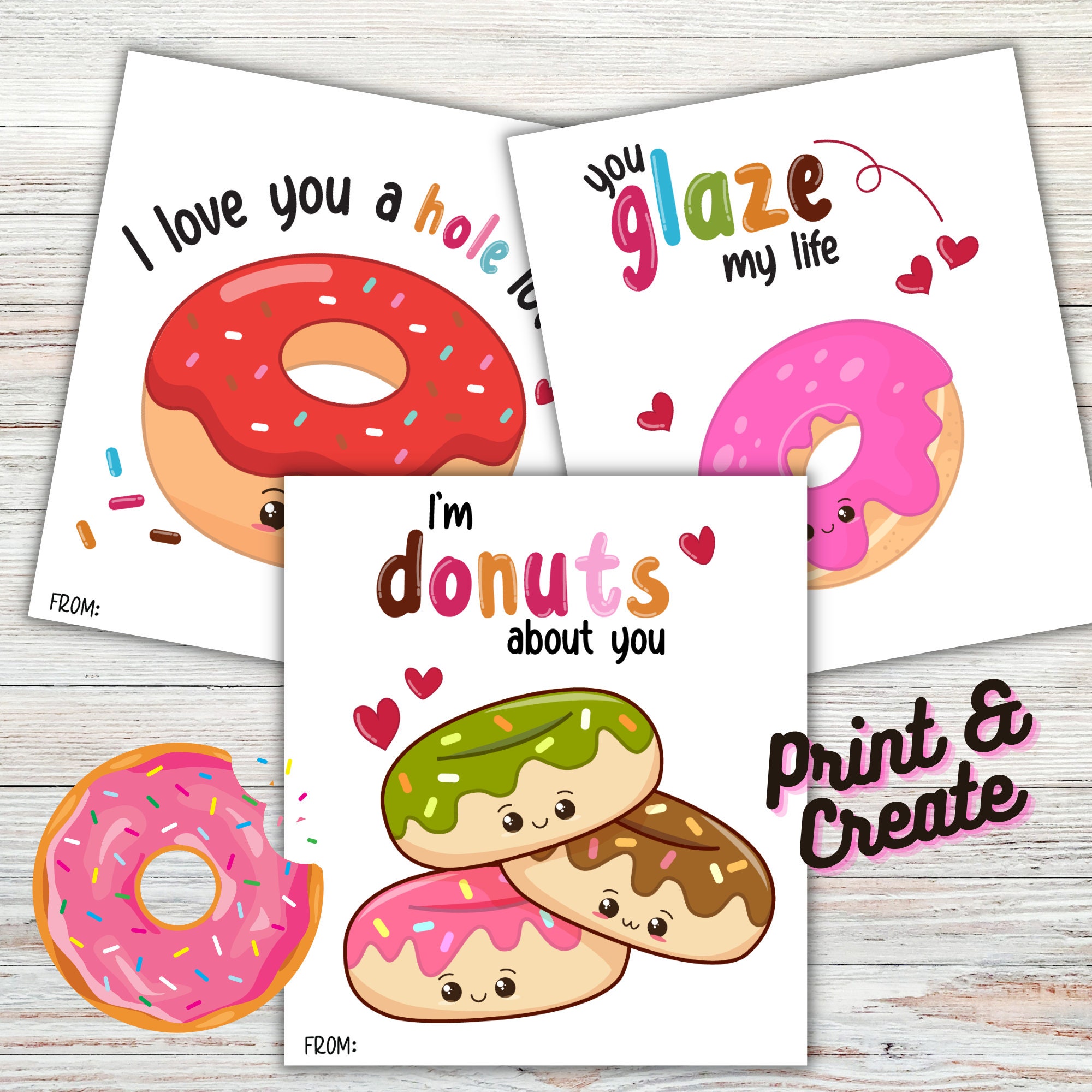 Donut Valentine Printable Bundle - Valentines Day Printable Cards PDF ...