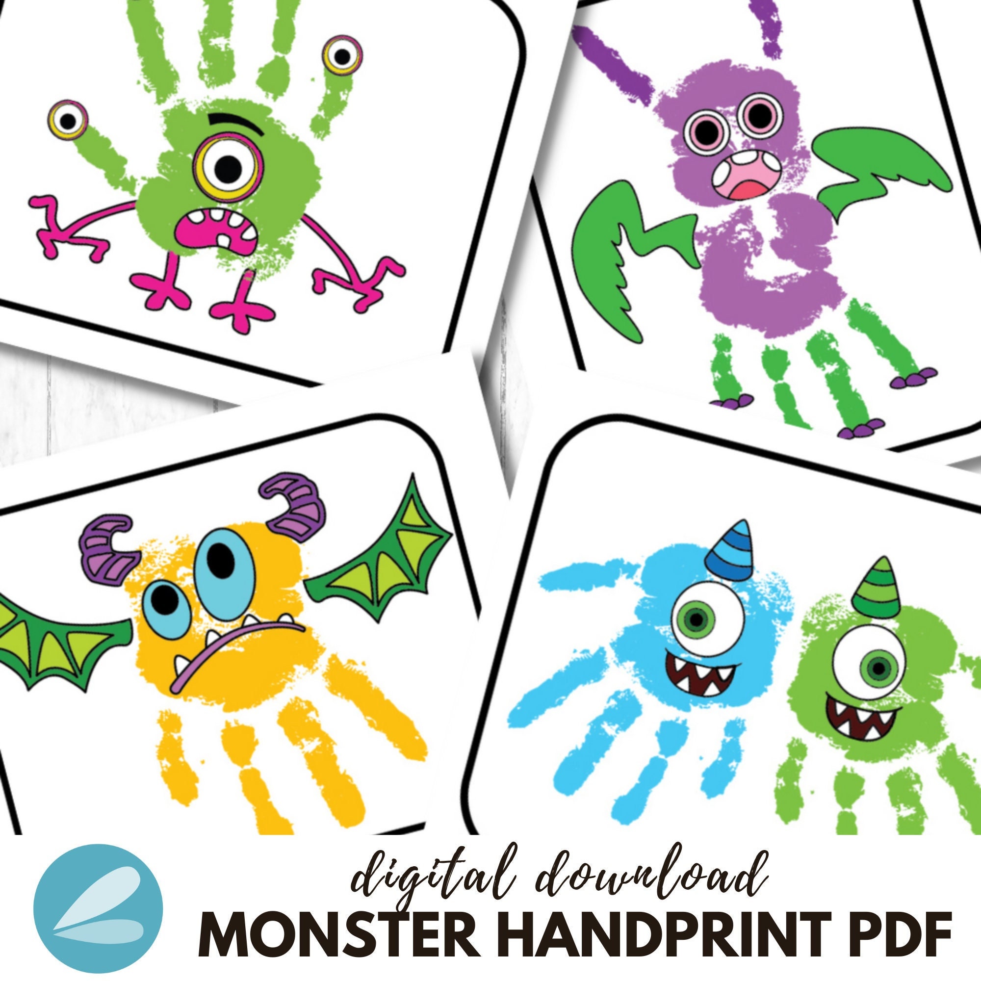 Monster Handprint Art Templates: Kids Halloween Craft (PDF Download) - Etsy