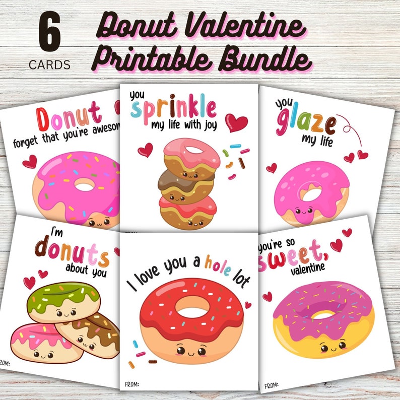 Donut Valentine Printable Bundle - Valentines Day Printable Cards PDF ...