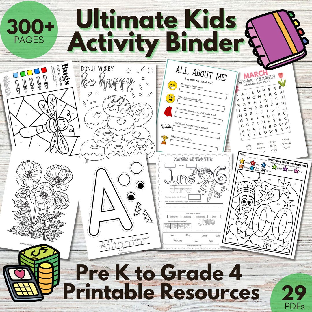 Kids Activity Binder Bundle: 300+ Printable Learning Games (PDF ...