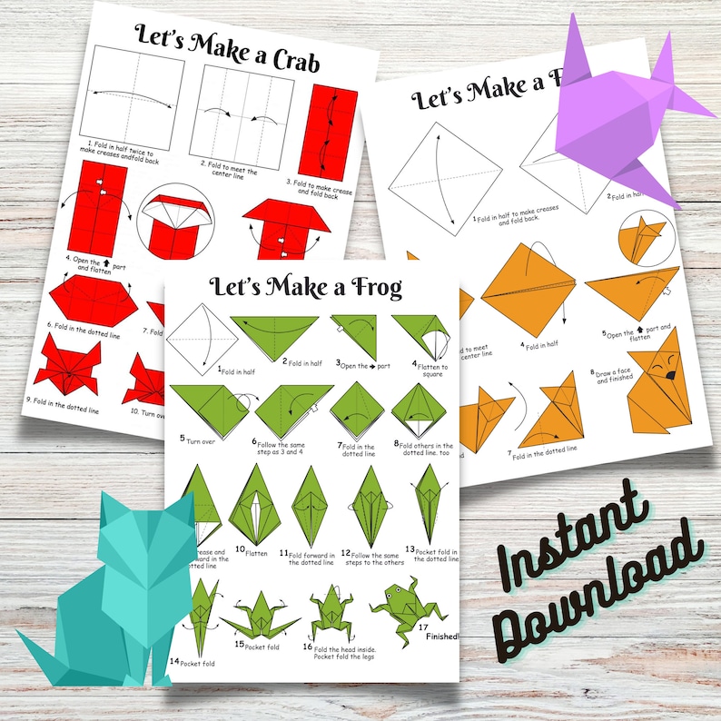 Origami Animal Printable Pages - Animal Origami PDF - Instant Download ...