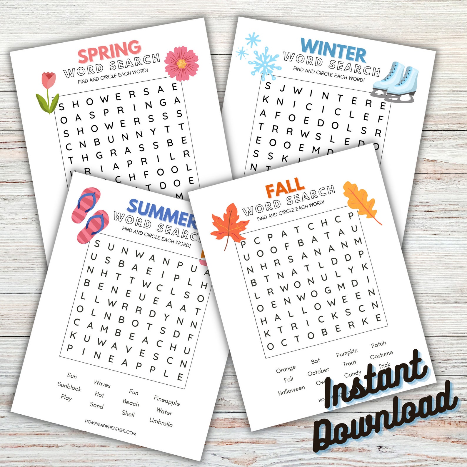 Four Seasons Word Search Printable Bundle (PDF) - Etsy Canada