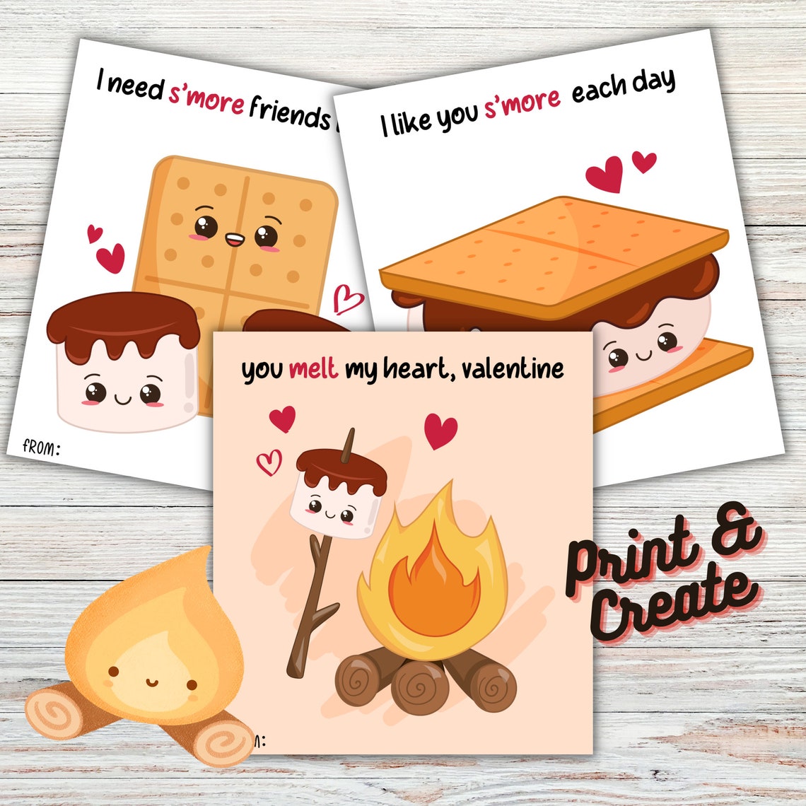 Smores Valentine Printable Bundle Valentines Day Printable Cards PDF ...