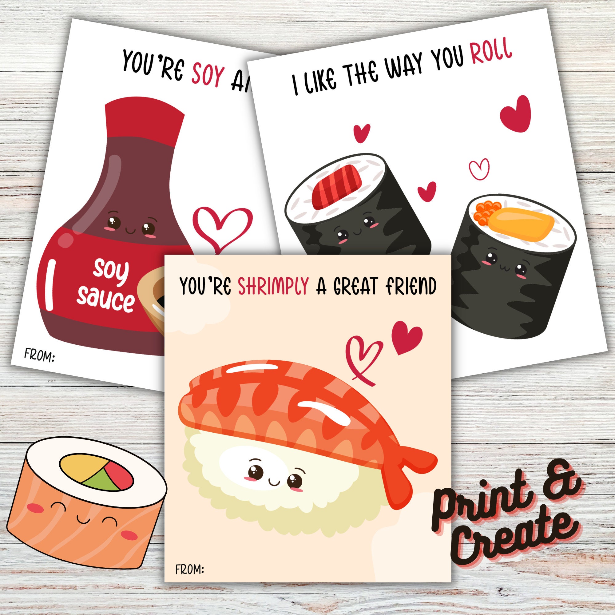 Sushi Valentine Printable Bundle - Valentines Day Printable Cards PDF ...