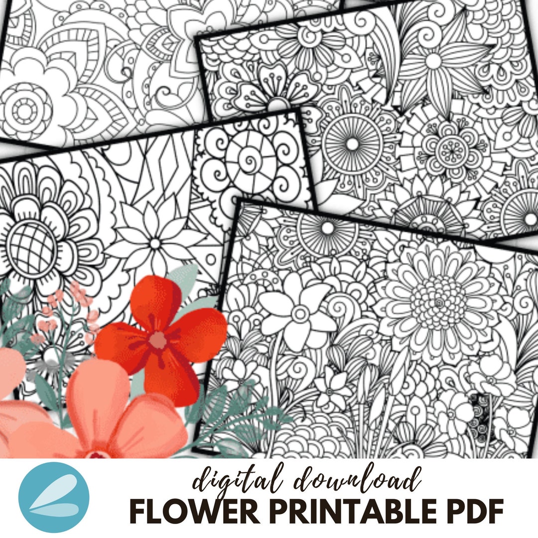 Flower Coloring Pages: 6 Printable Floral Designs (PDF Download) - Etsy