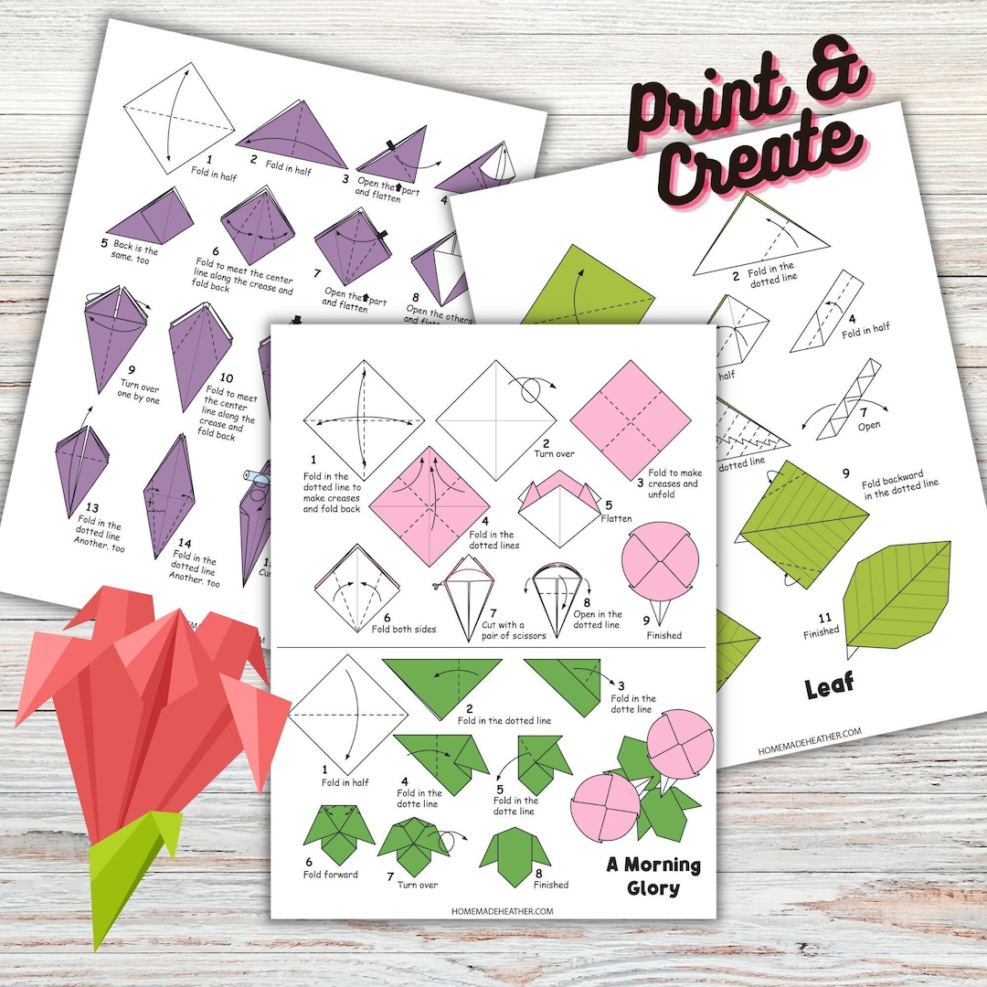 Origami Flower Folding Guide: 10 Printable Designs (PDF Download) - Etsy