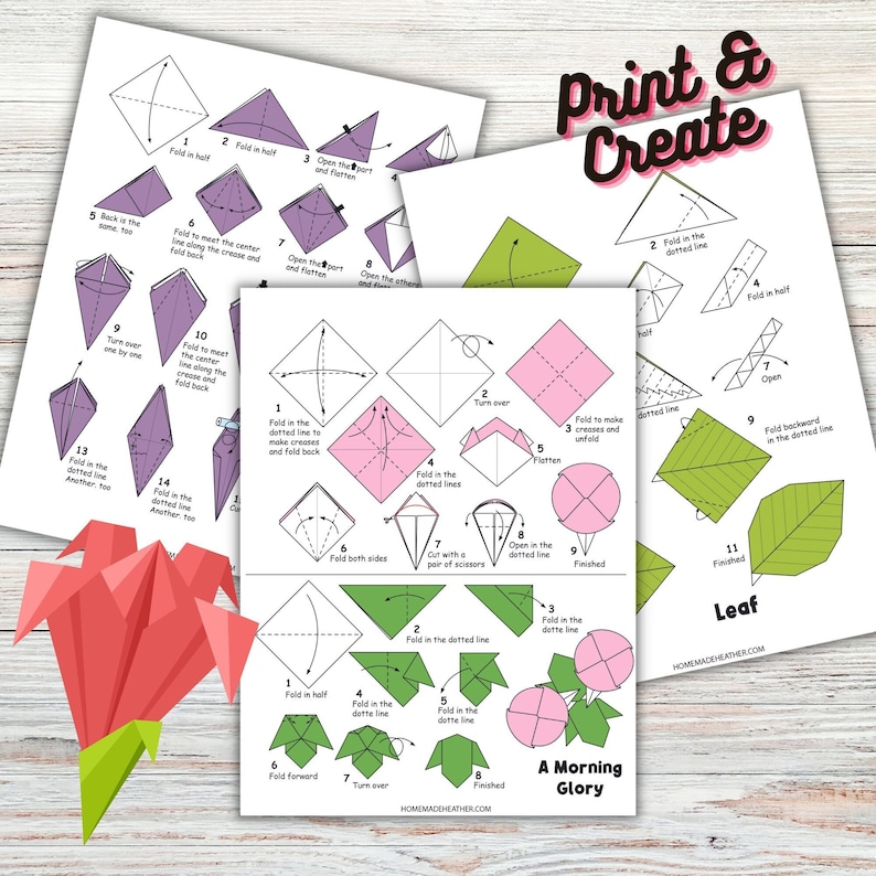 Origami Flower Folding Guide: 10 Printable Designs (PDF Download) - Etsy